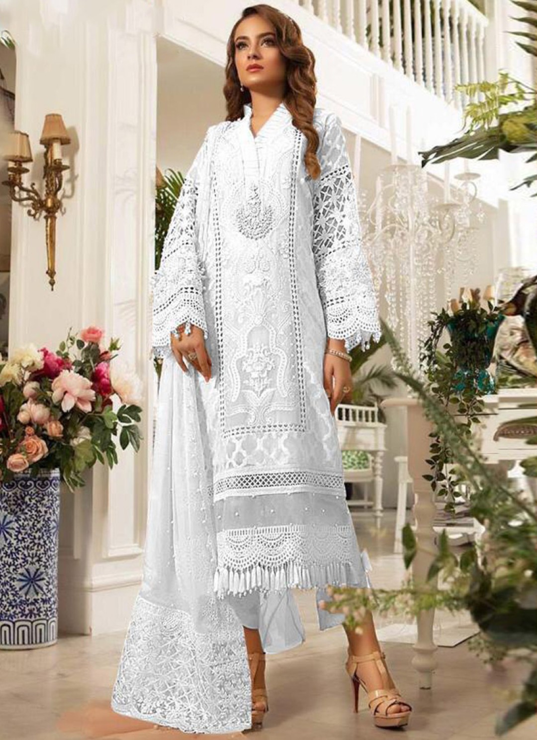 Online Wholesale White Tissue Party Wear Pakistani Suits Rosemeen ...