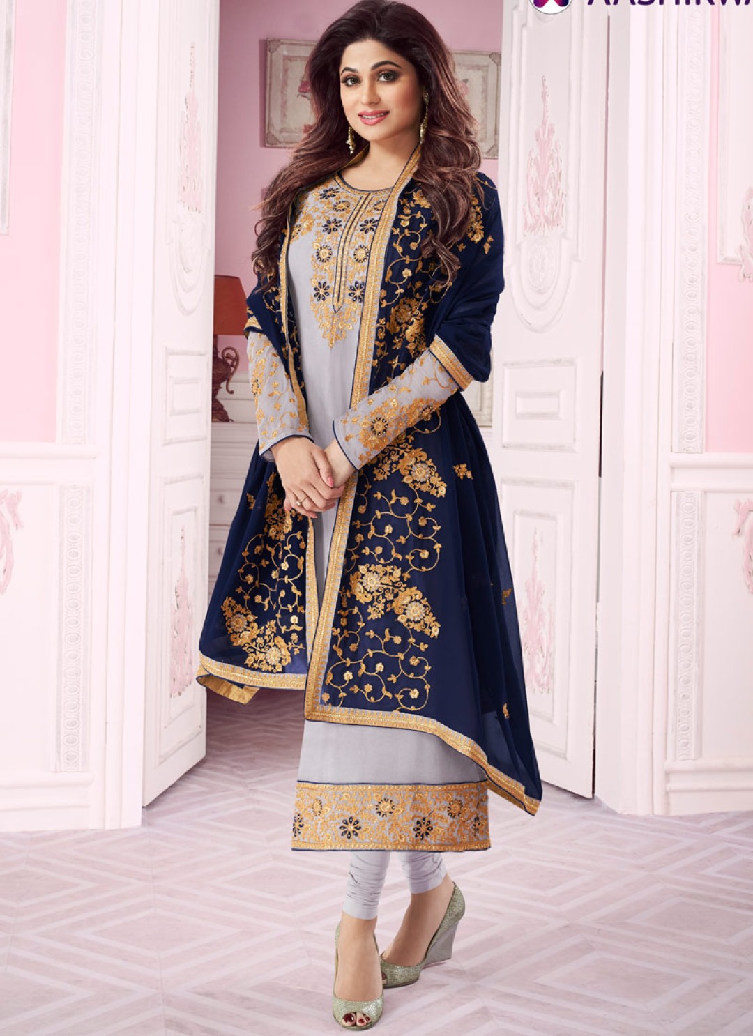 Churidar Suits Online Wholesale | Light Grey Georgette Churidar Suit ...
