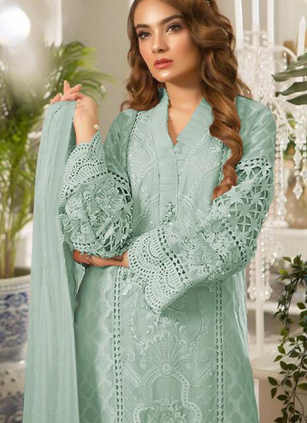 Online Shopping Green Tissue Party Wear Pakistani Suits Rosemeen ...