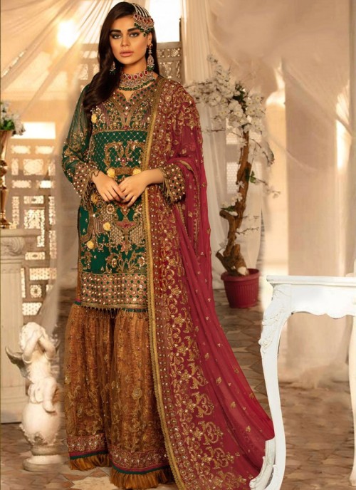 Pakistani Salwar Kameez Online Usa : Green Georgette Pakistani Garara ...