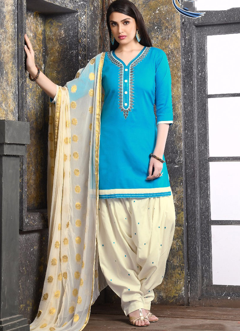 Punjabi Patiala Wholesale: Blue Jam Silk Cotton Party Wear Patiala Suit ...