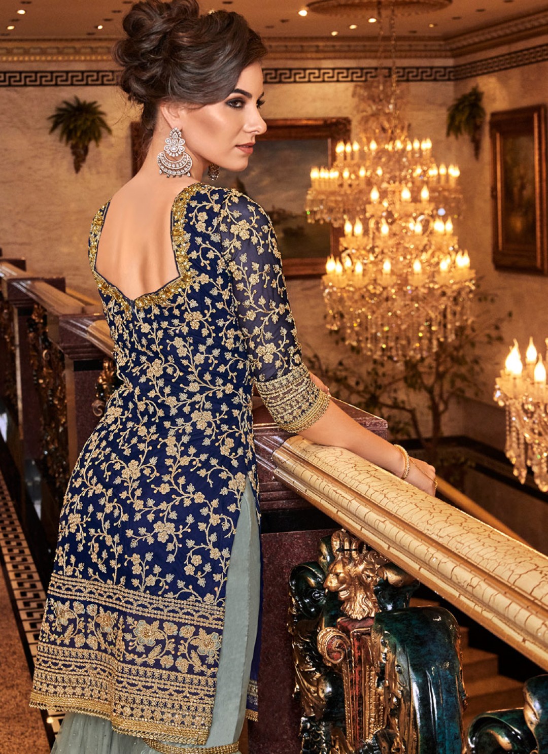 Salwar Suits Kuwait: Blue Net Wedding Wear Sharara Suit Violet Vol 30 ...