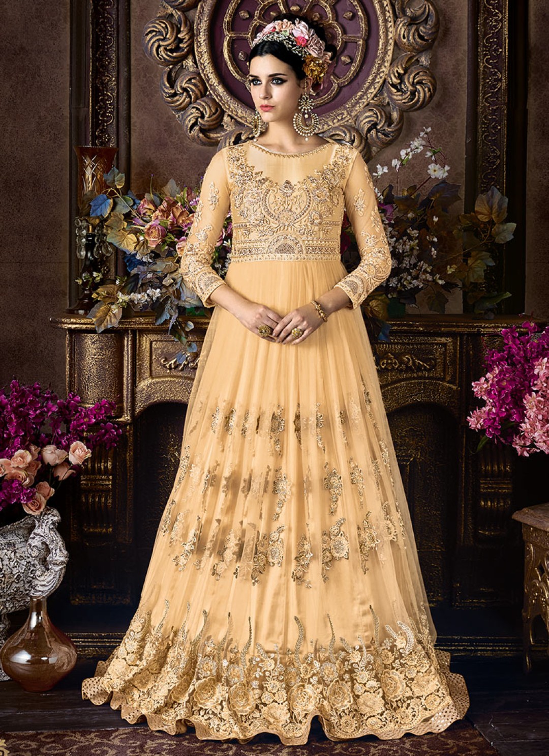 Online Shoppin For Yellow Net Gown Style Anarkali Sybella-106 By ...
