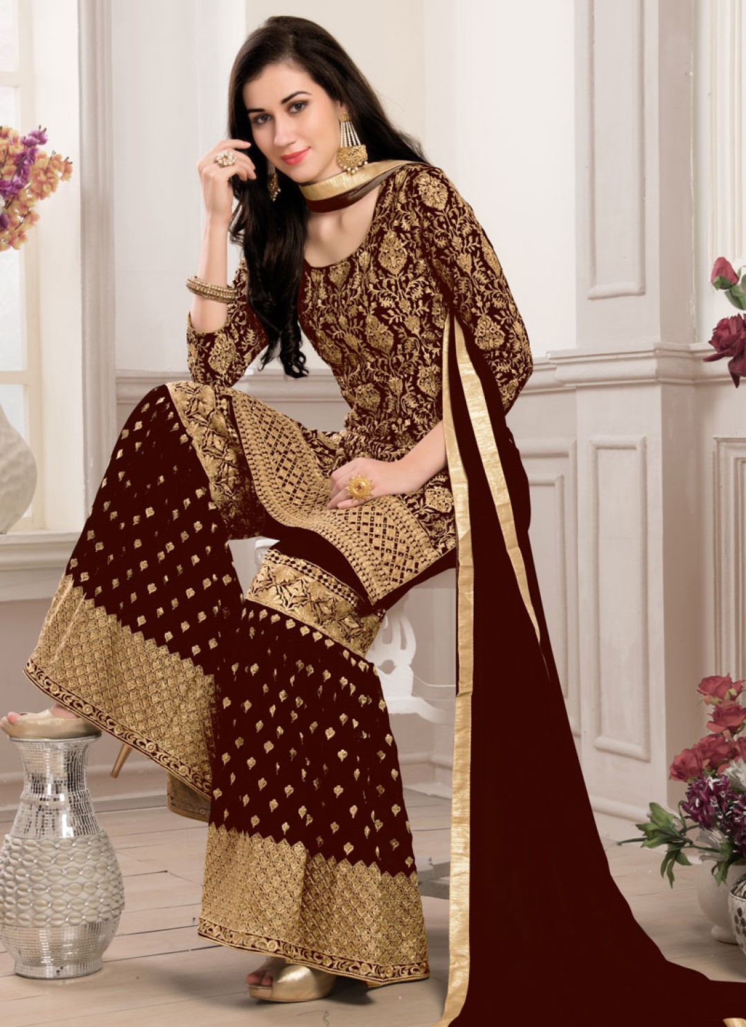 Wholesale Online Brown Faux Georgette Gharara Suit Garara Vol-1 201C ...