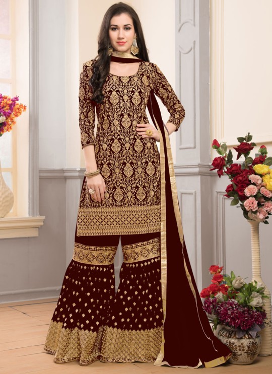 Wholesale Online Brown Faux Georgette Gharara Suit Garara Vol-1 201C ...